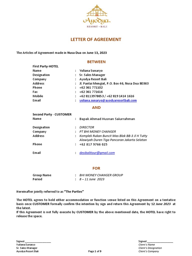 Letter of Agreement - BHI Money Changer - 8 - 10jun'23 - Revise 1 | PDF ...