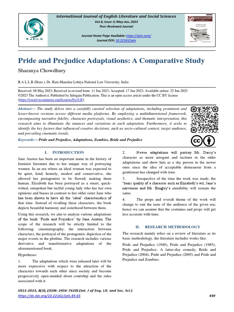 Pride and Prejudice Adaptations: A Comparative Study | PDF | Pride And ...