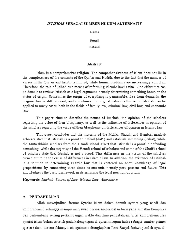 ISTISHAB SEBAGAI SUMBER HUKUM ALTERNATIF | PDF | Sharia | Islamic ...