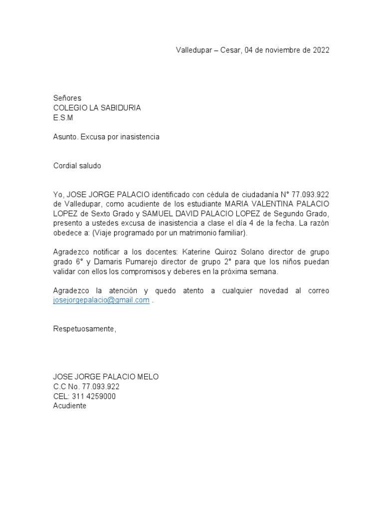 Modelo de Excusa | PDF Modelo de Excusa | PDF
