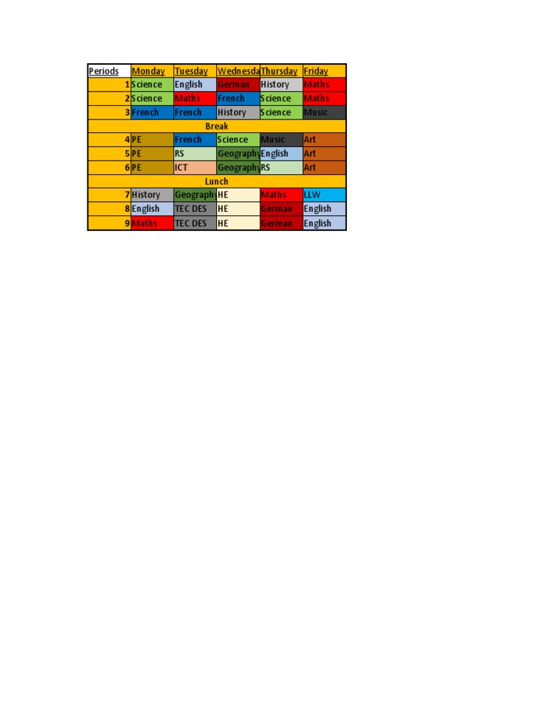 School Timetable Task | PDF