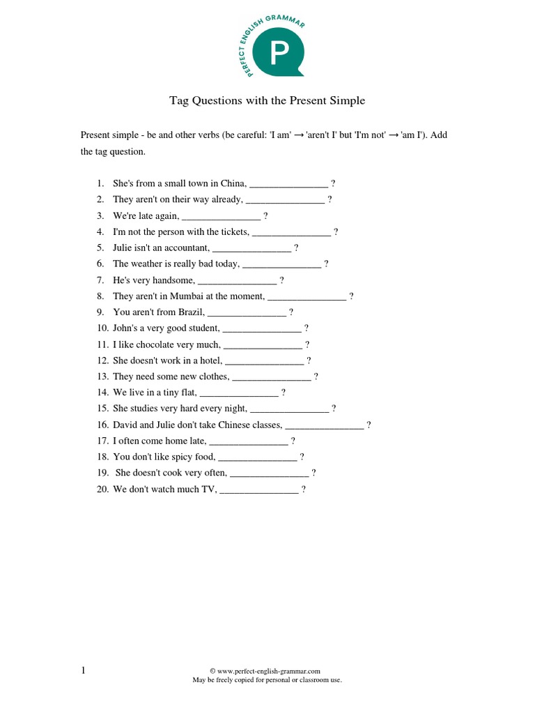 Tag Questions in Present Simple Exercises | PDF