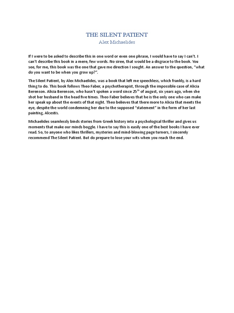 The Silent Patient - Book Recommendation | PDF