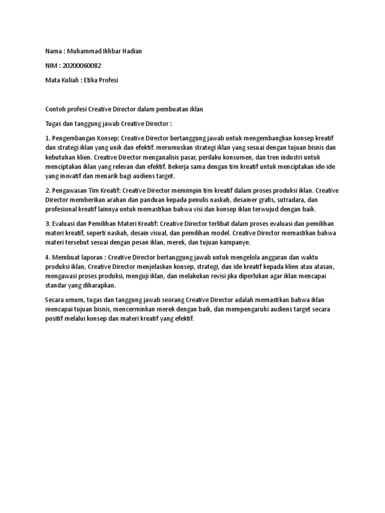 Contoh Profesi Creative Director Dalam Pembuatan Iklan | PDF