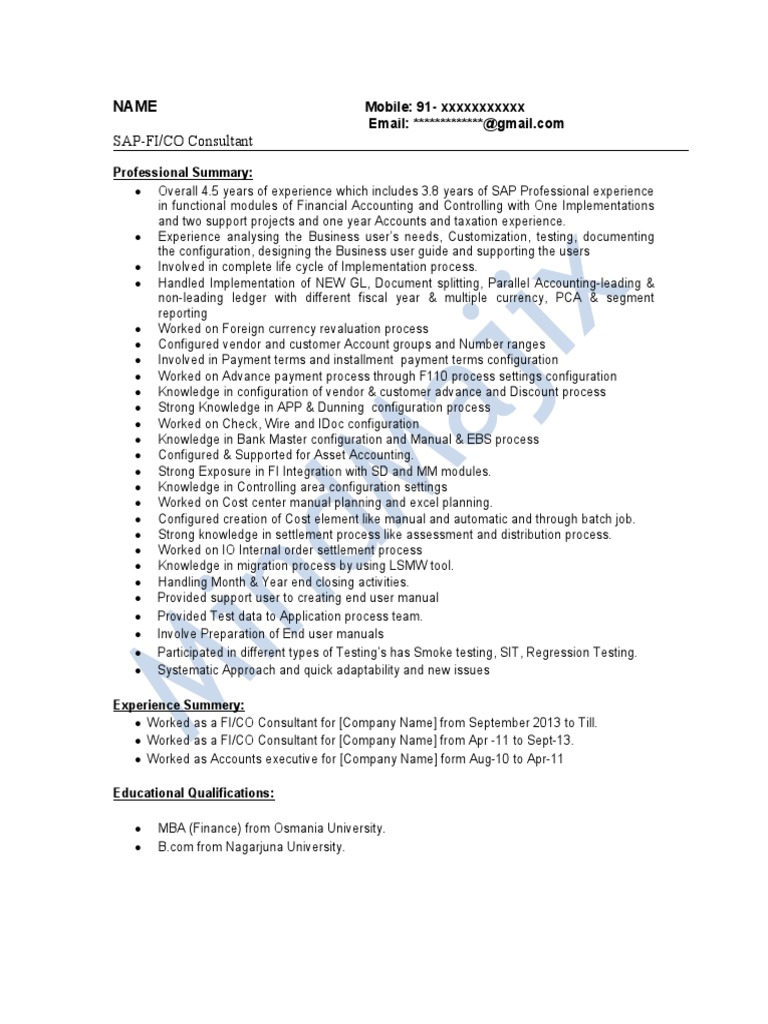 SAP FICO Sample Resume 3 | PDF | Depreciation | Cost