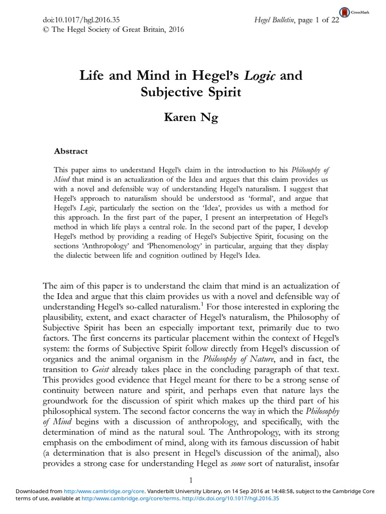 Life and Mind in Hegels Logic and Subjec | PDF | Georg Wilhelm ...
