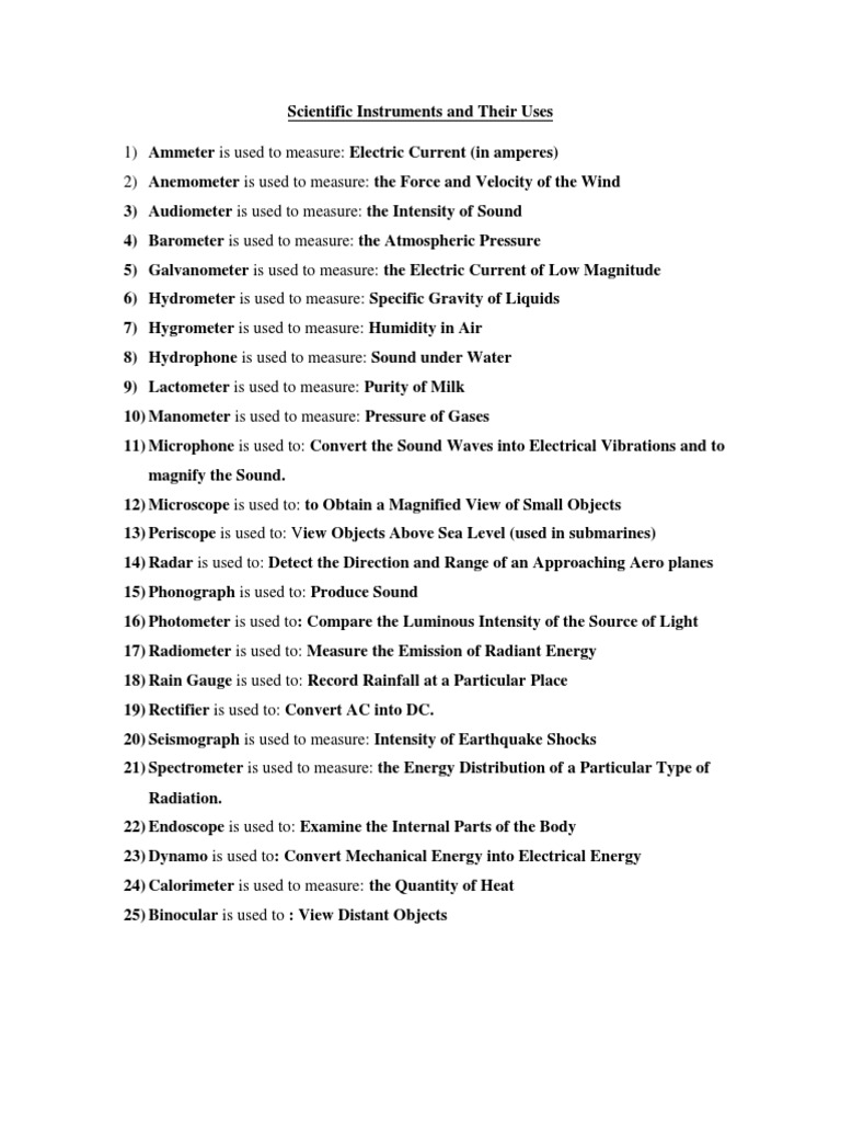 Scientific Instruments and Their Uses | PDF | Measuring Instrument | Sound