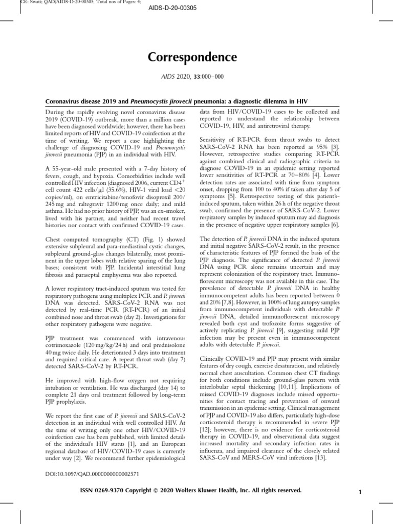 COVID19 PCP AIDS 2020 Case Report | PDF | Hiv | Medical Specialties