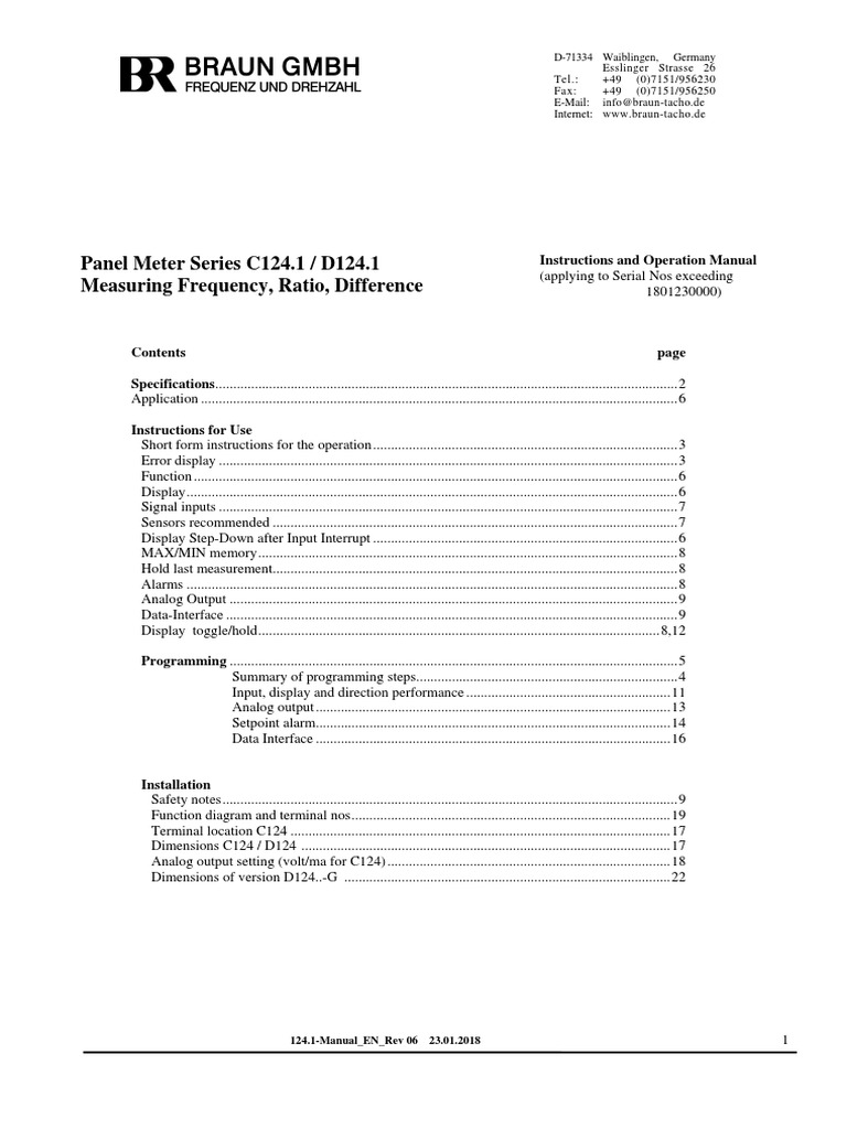 Braun - 124.1-Manual - EN - Rev06 | PDF | Parameter (Computer Programming) | Analogue Electronics