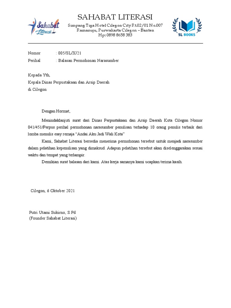 Surat Balasan Untuk Perpus | PDF