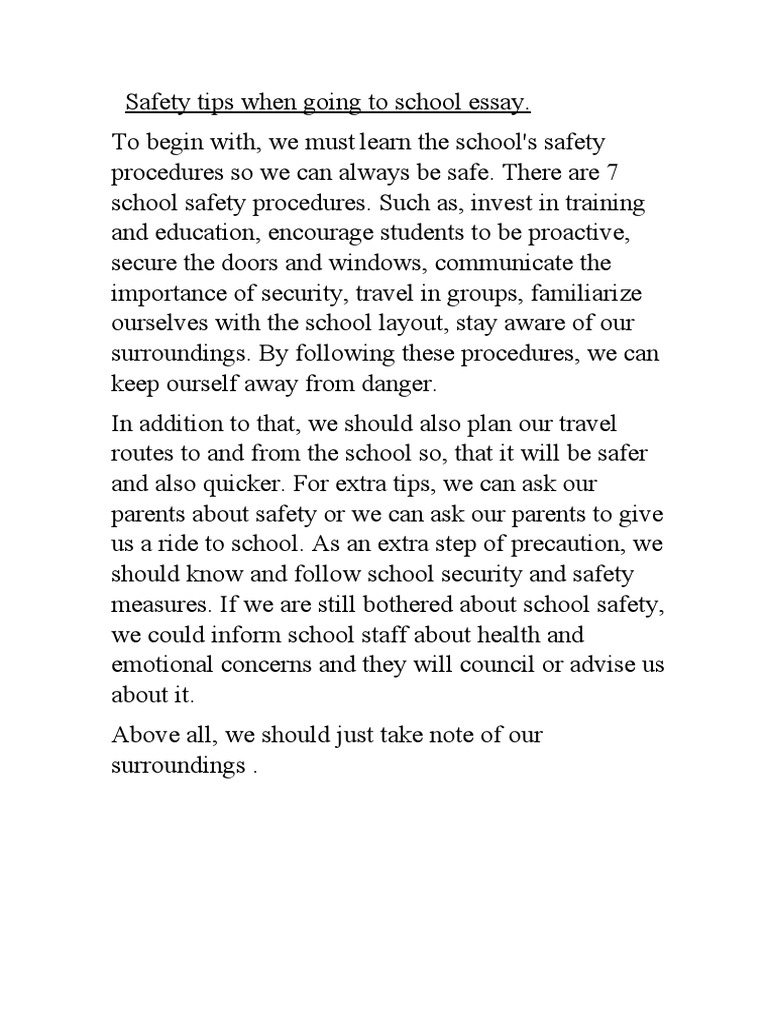 Safety Tips When Going To School Essay | PDF