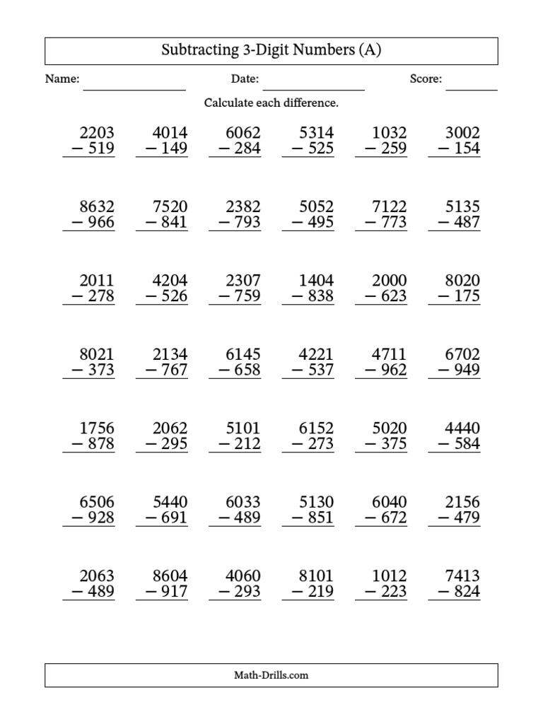 Subtraction Multi Digit All Regrouping 04-03-001.1676070256 | PDF