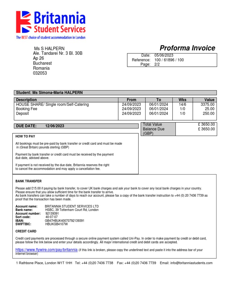 Britannia Proforma Invoice - 234175 | PDF | Credit Card | Banks