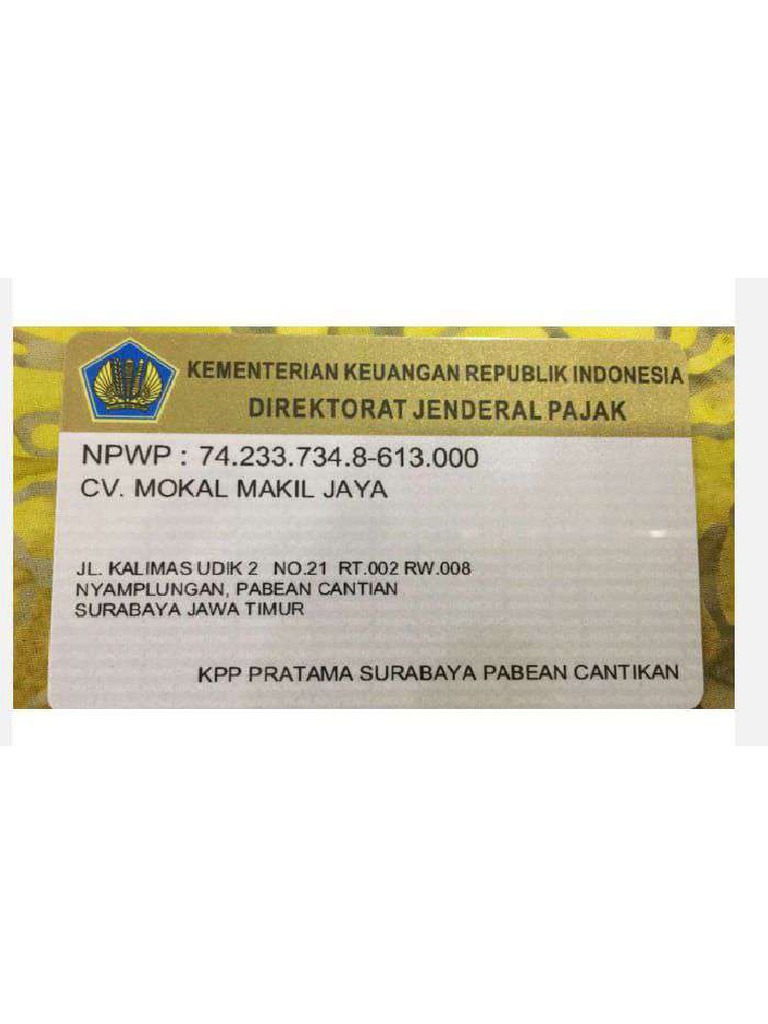 Contoh NPWP Perusahaan | PDF
