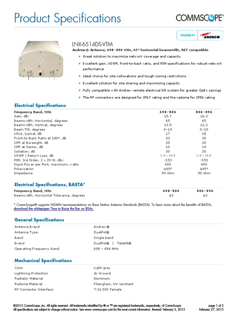 LNX 6514DS VTM | PDF | Antenna (Radio) | Decibel