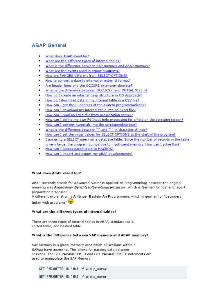 ABAP General | PDF | Database Index | Databases ABAP General | PDF | Database Index | Databases