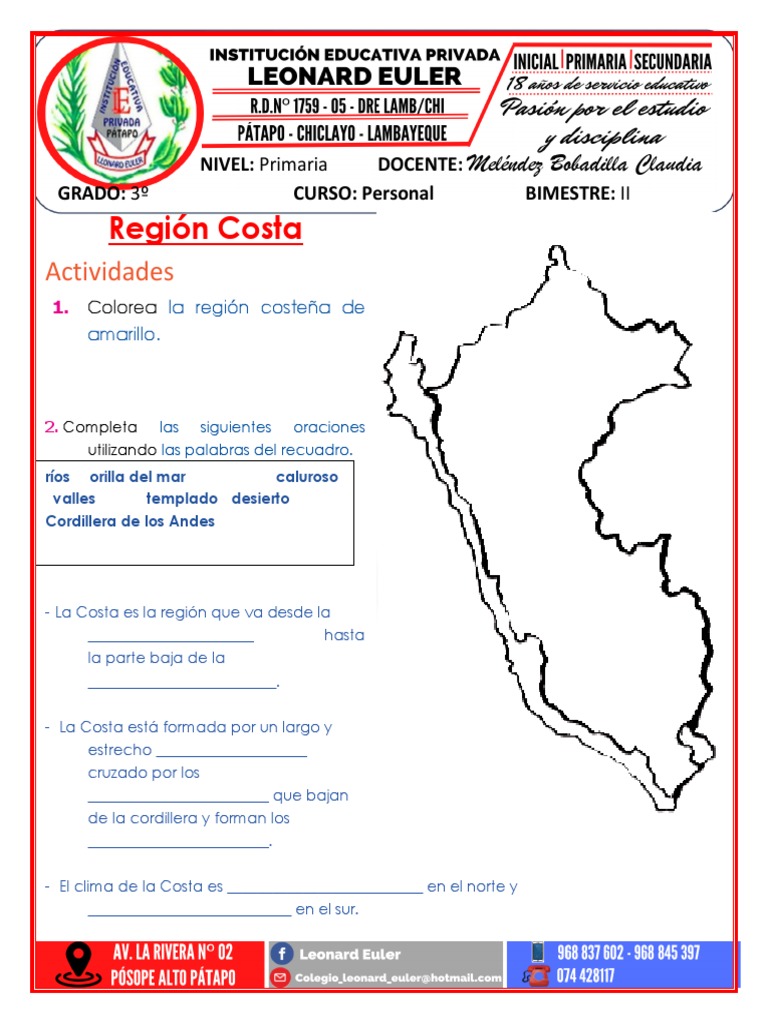 Actividades sobre la Región Costa | PDF