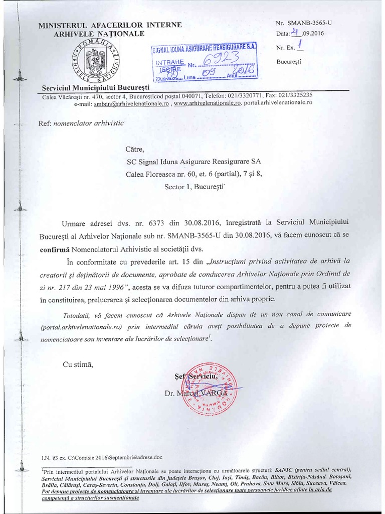 Nomenclator Arhivistic SIRO - Aprobat de Arhivele Nationale 21.09.2016 ...