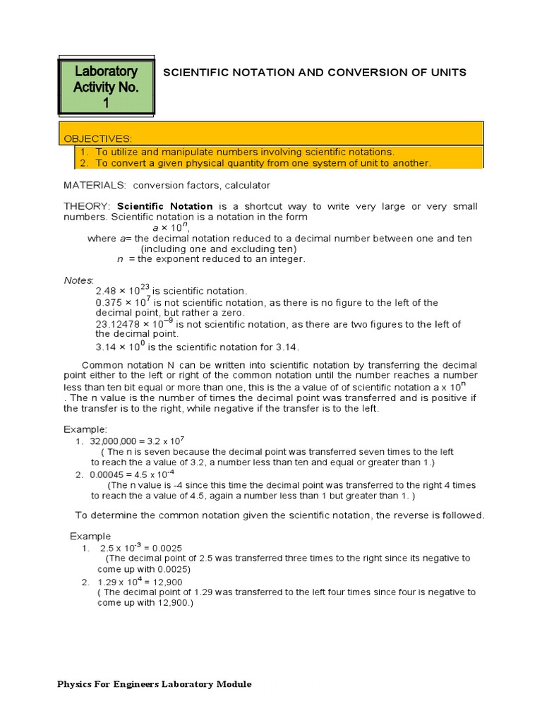 Py 21 LABORATORY Module 1 Sci Notaton and Conversion of Unit | PDF | Numbers | Science