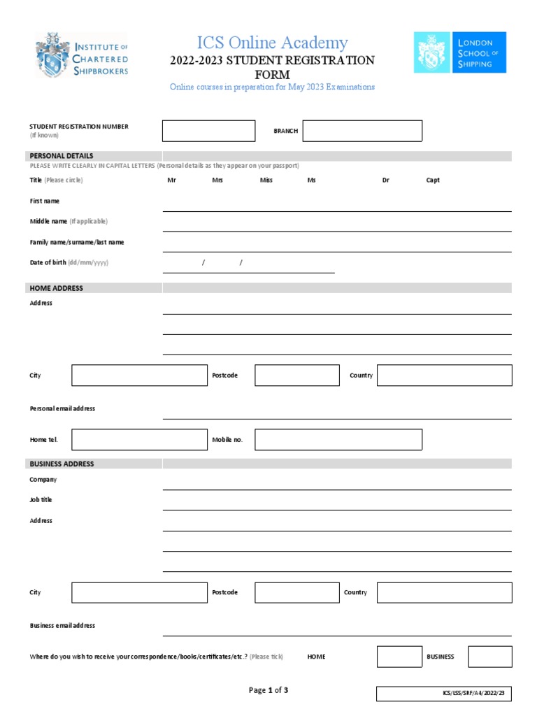 Ics Oa Student Registration Form 2022-2023 - May 2023 Exams | PDF ...