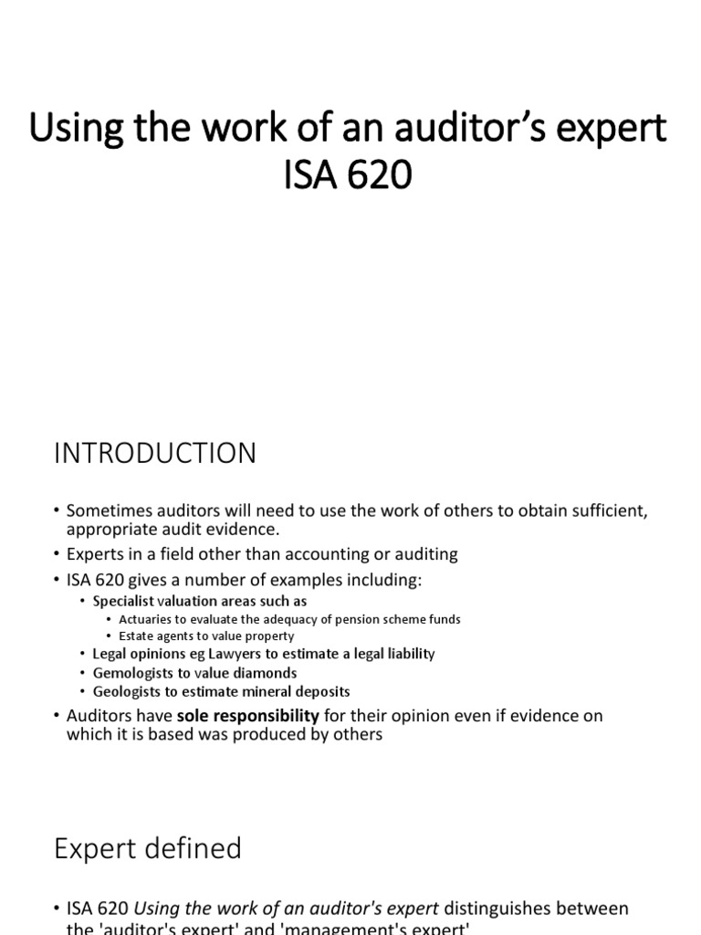 ISA 620 Using the Work of an Expert EXPERT | PDF | Audit | Financial Audit