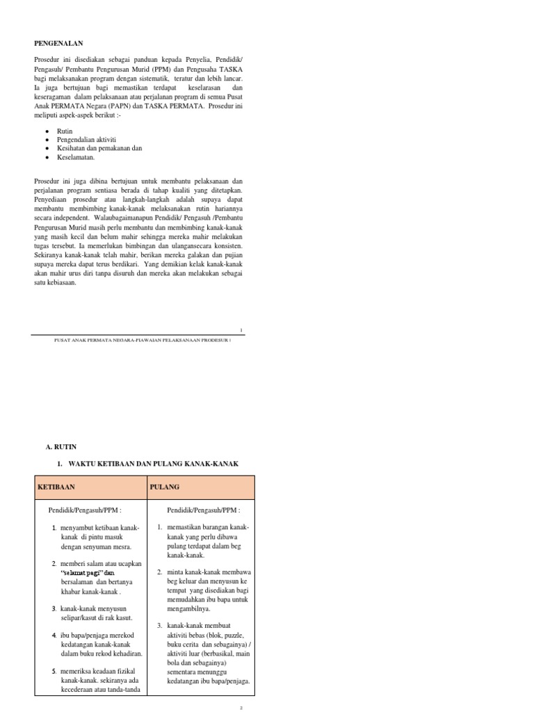 Pusat Anak Permata Negara Piawaian Pelak | PDF