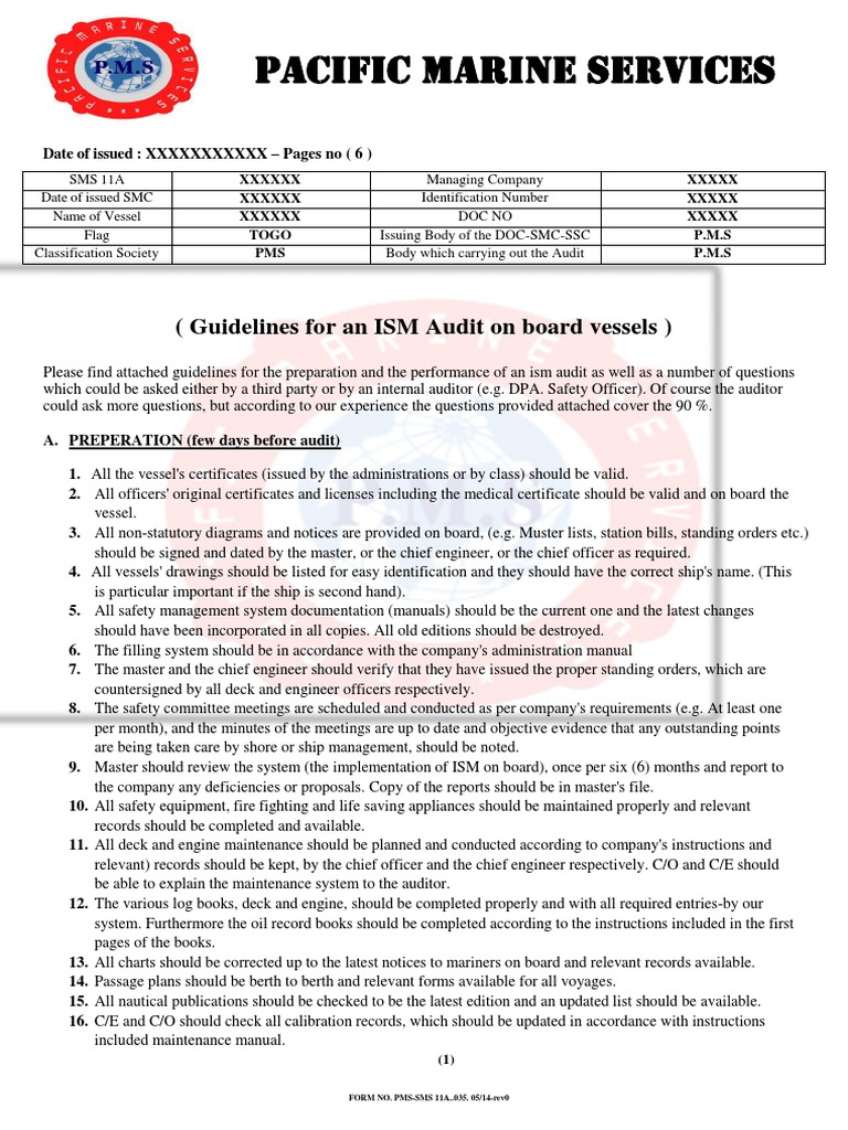 Guidelines For Ism Audit | PDF | Ships | Navigation