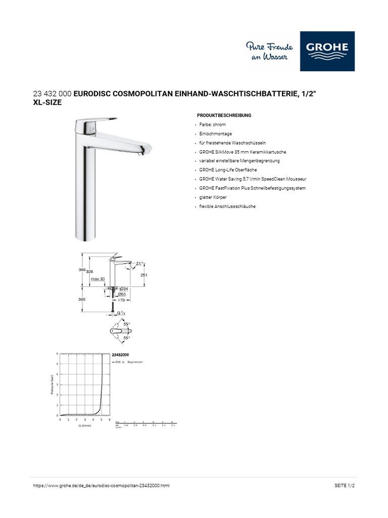 GROHE Specification Sheet 23432000 | PDF