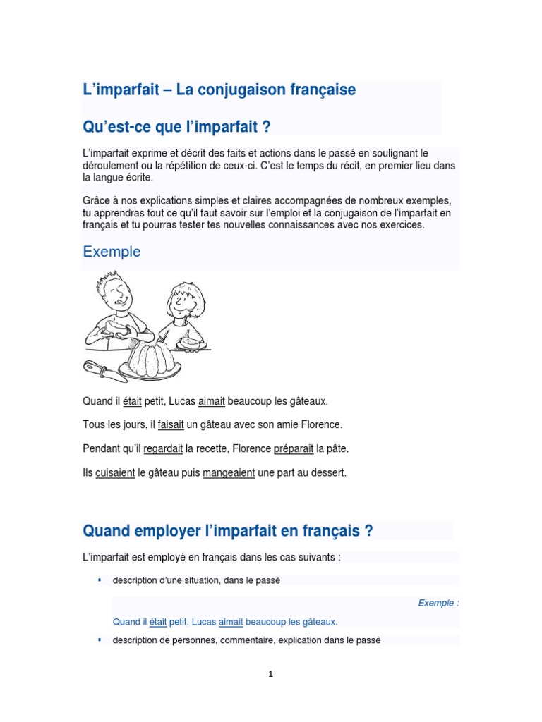 L Imparfait - Explication Et Exercices | PDF | Verbe | Conjugaison