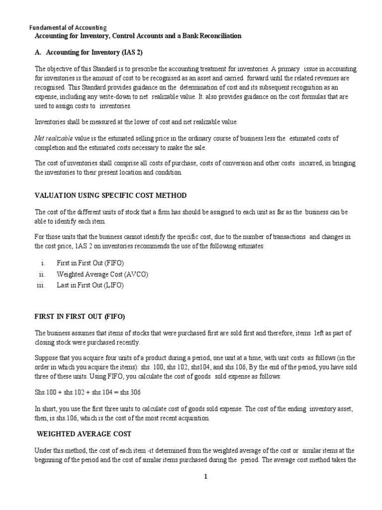 Accounting For Inventory, Control Accounts and A Bank Reconciliation ...