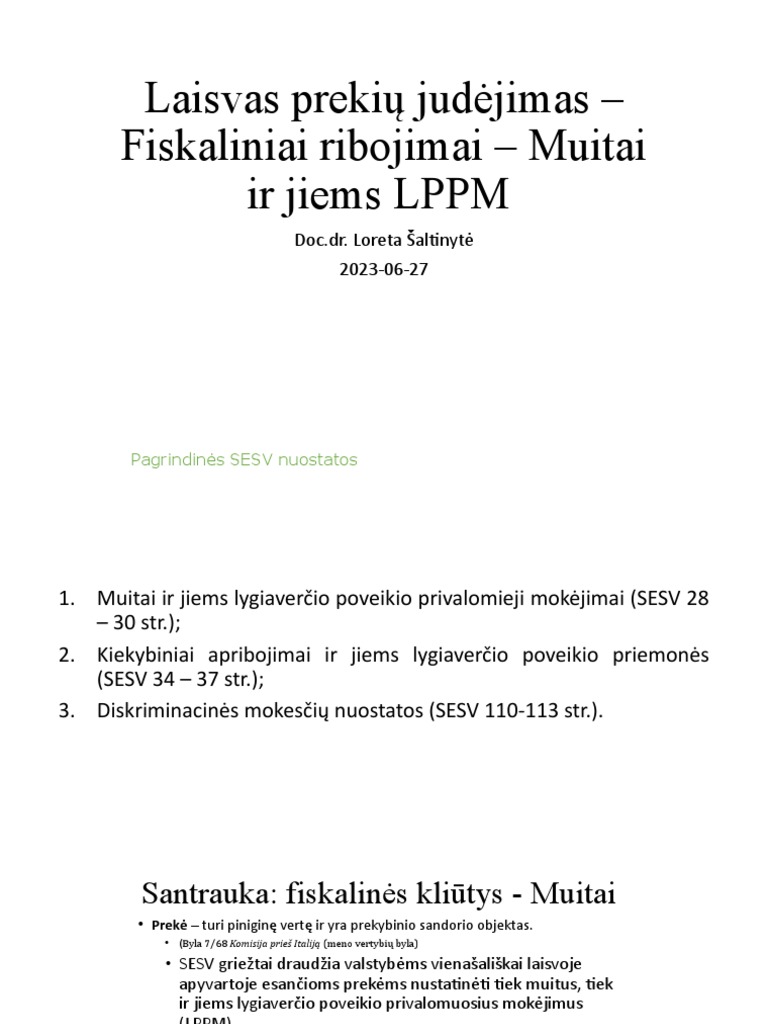 1 Paskaita - LPJ - Muitai Ir Jiems LPPM | PDF