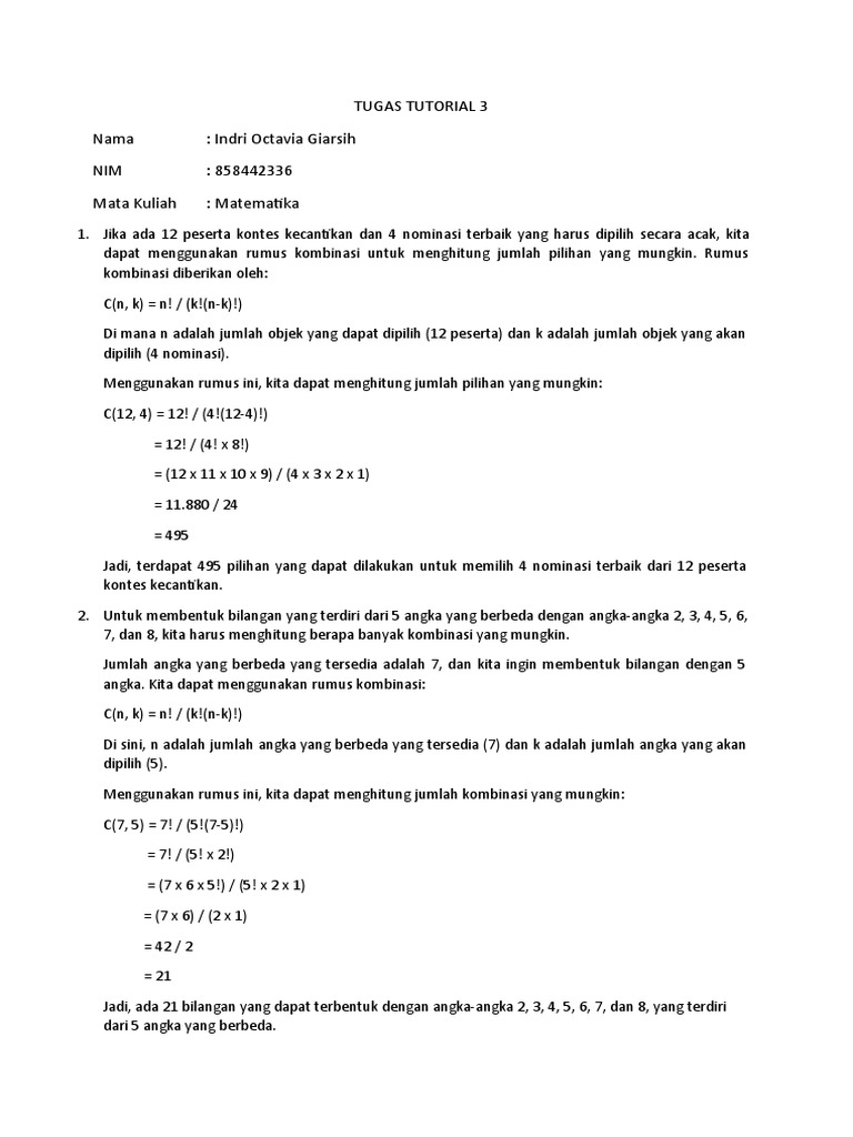Tugas Tutorial 3 Mtk-1 | PDF