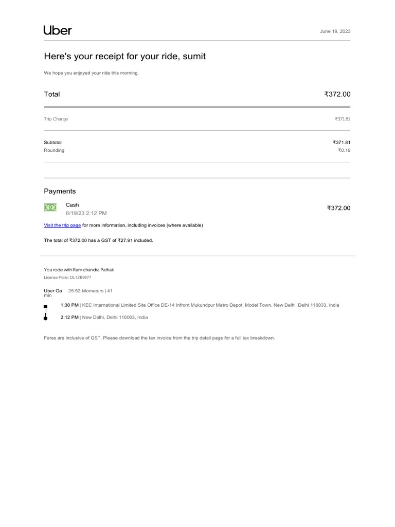 Uber Receipt - 19jun2023 - 141254 | PDF