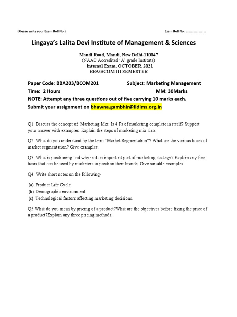 26.10.2021 Bba 203 & Bcom 201 | PDF