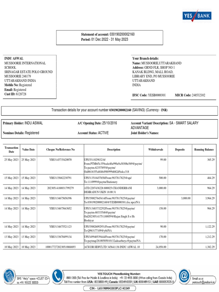Mussoorie Bank Statement Summary | PDF | Cheque | Banks
