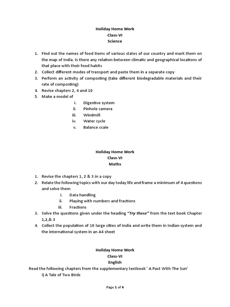 Holiday Home Work - Class 6 | PDF | Map