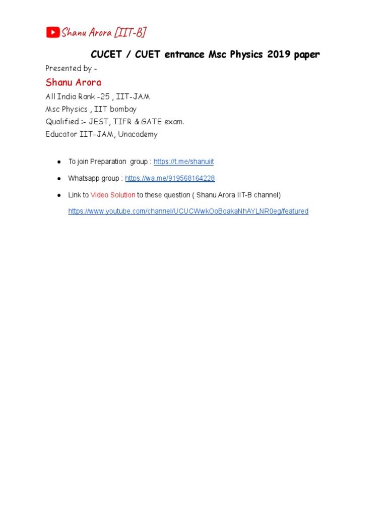CUET PG Physics 2019 Paper | PDF