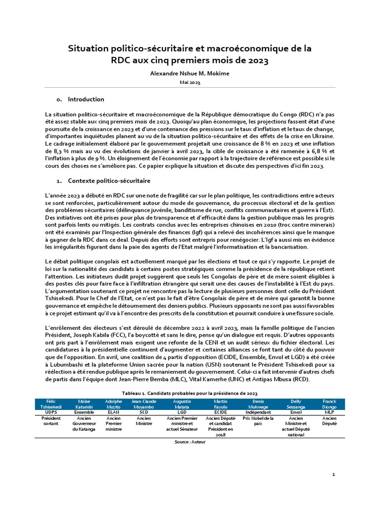 État de la RDC : Politique et Économie 2023 | PDF | Inflation | Coût de ...