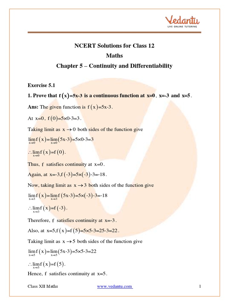 Class 12 - Maths - Continuity and Differentiability | PDF ...