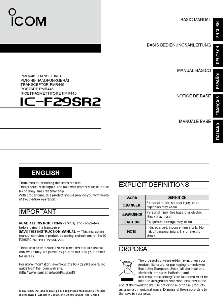 Icom IC-F29SR2 Manual en | PDF | Battery Charger | Rechargeable Battery