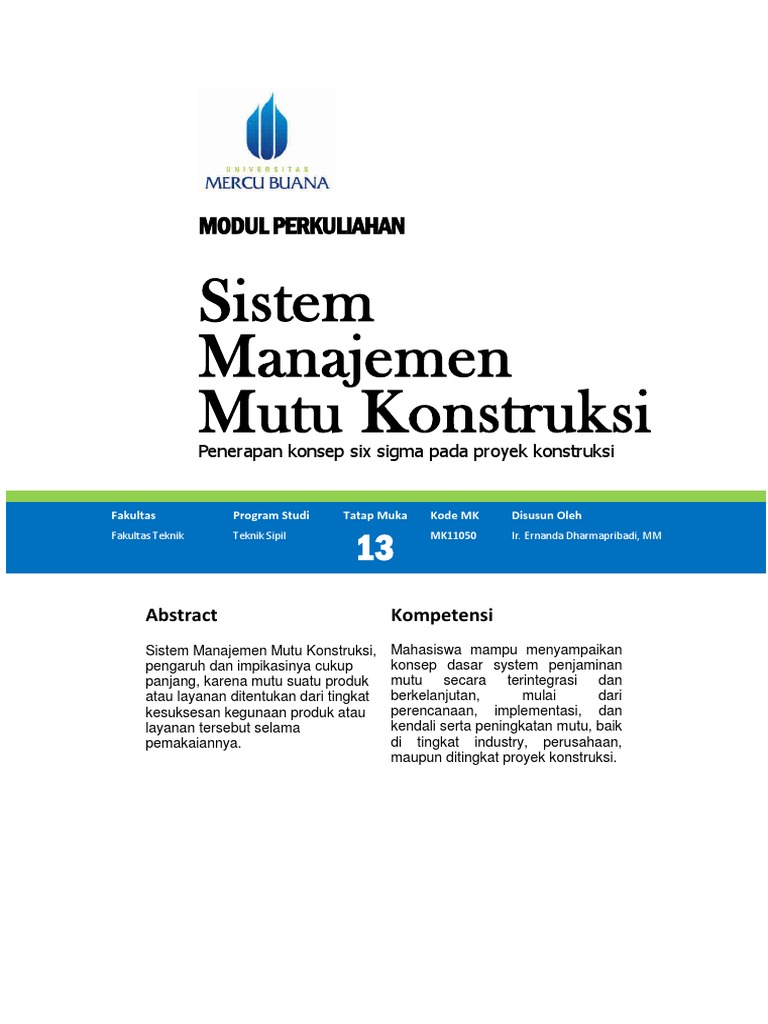 Modul Sistem Manajemen Mutu Konstruksi (TM13) - Six Sigma | PDF
