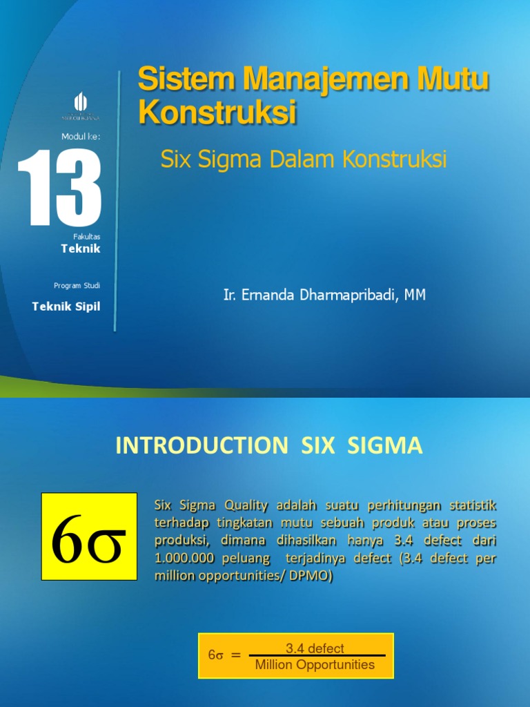PPT Sistem Manajemen Mutu Konstruksi (TM13) - Six Sigma | PDF