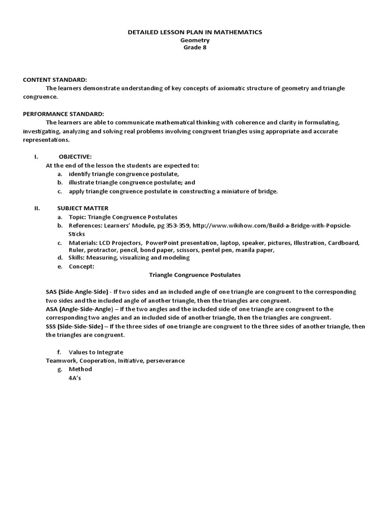 Triangle Congruence Postulates Lesson | PDF | Geometry | Elementary ...