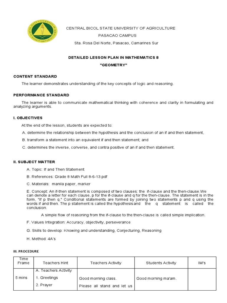 Grade 8 ''If-Then Statement'' | PDF | Triangle | Shape