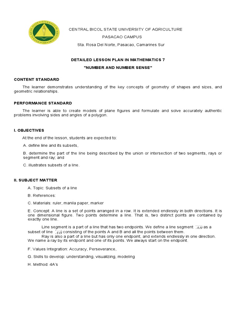 Grade 7 ''Set Operations Involving Line and Its Subsets'' | PDF | Line ...