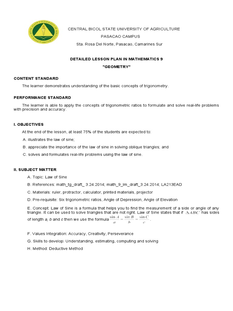 Grade 9 ''Law of Sines'' | PDF | Trigonometry | Triangle