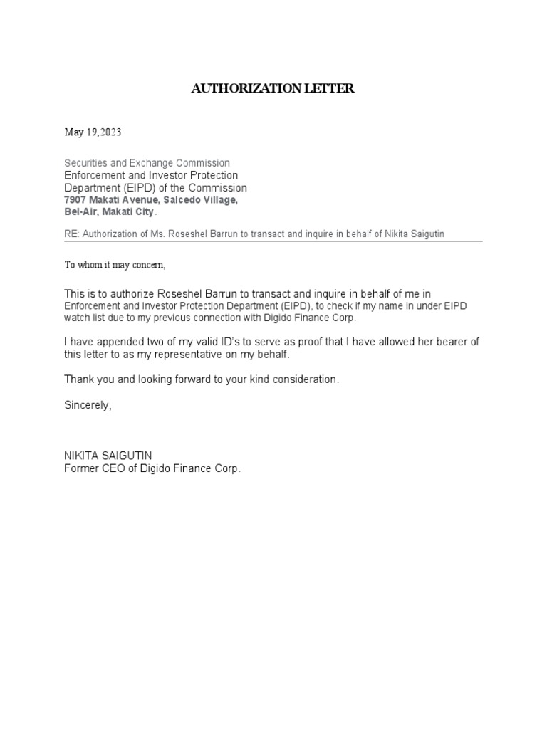 Authorization Letter | PDF