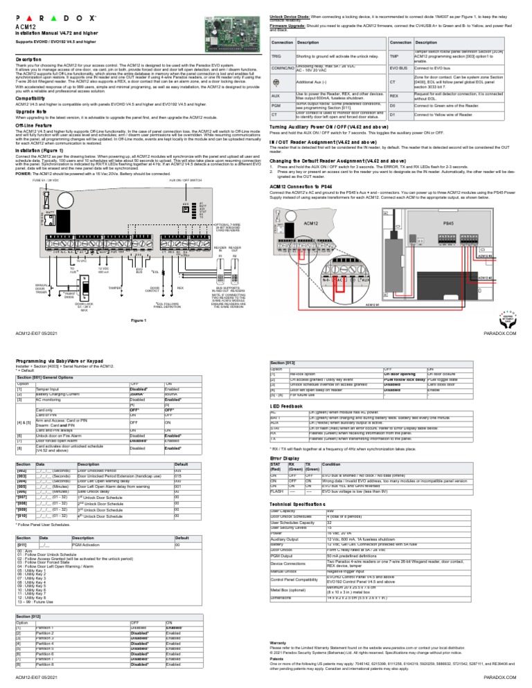 Paradox ACM12 - Installation Manual V4.72 and Higher | PDF | Relay ...