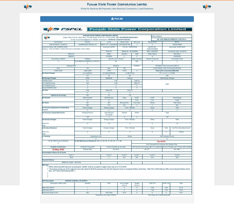 PSPCL Bill 3002787835 Due On 2020-MAY-22 | PDF | Taxation | Government