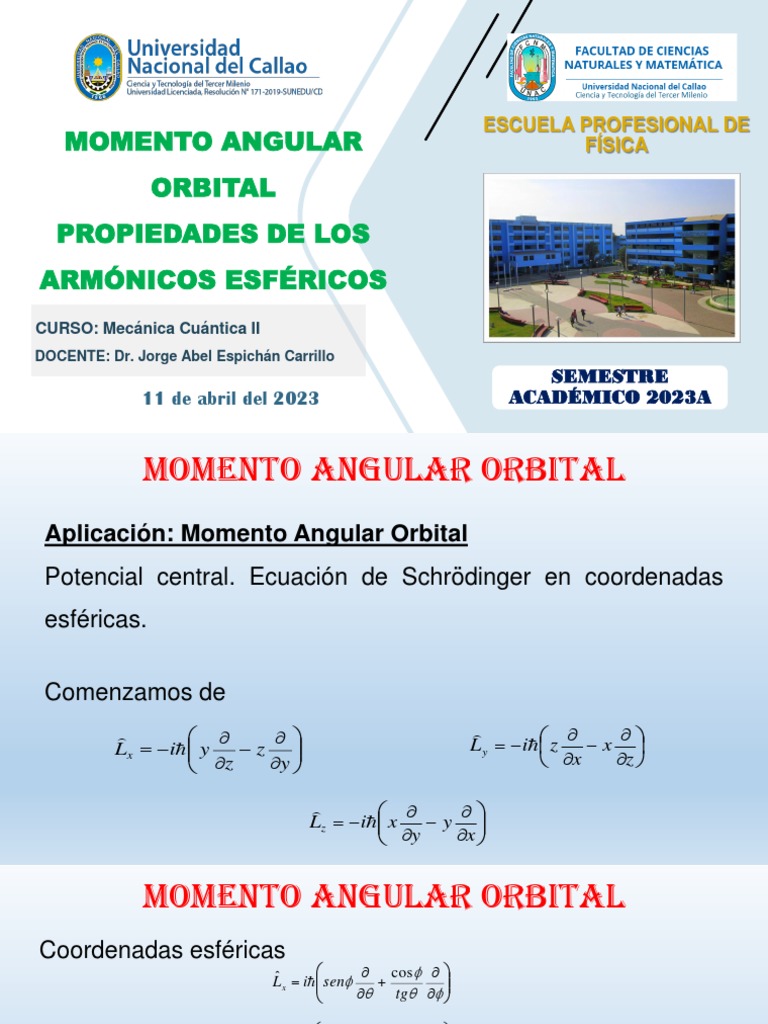 Sesión 5 Momento Angular Orbital - Propiedades de Los Armónicos Esféricos | PDF | Orbital ...
